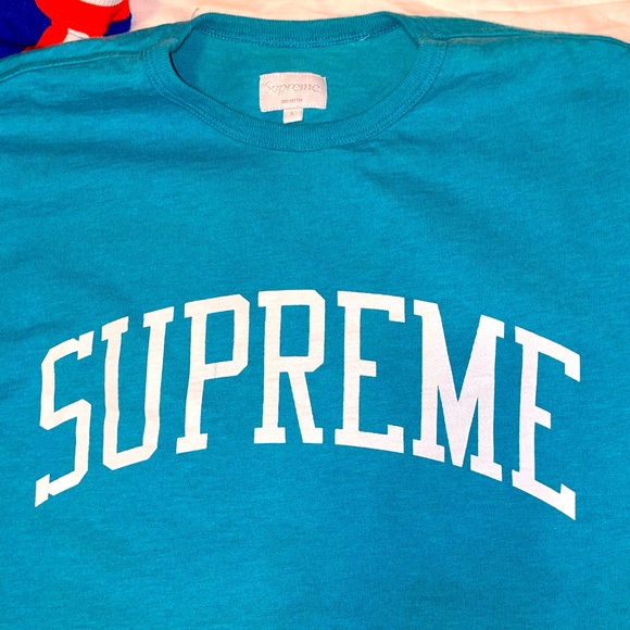 Supreme | Shirts | Vintage Supreme Classic College Arc Logo Blue Teal ...